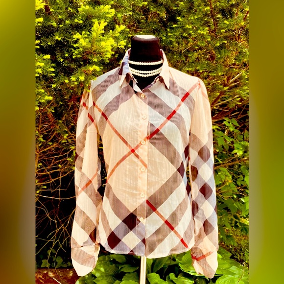 chicme | Tops | Silk Nova Check Print Button Down Blouse | Poshmark